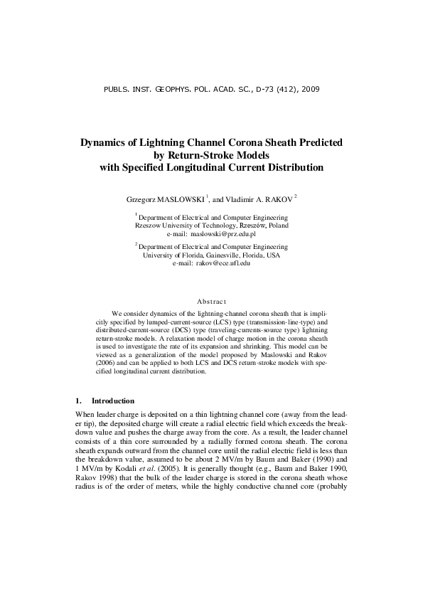 (PDF) Dynamics of Lightning Channel Corona Sheath Predicted by Return-Stroke Models with ...