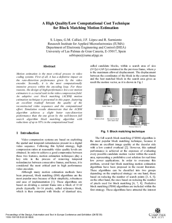 Pdf A High Qualitylow Computational Cost Technique For Block Matching Motion Estimation