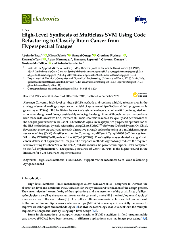 (PDF) High-Level Synthesis of Multiclass SVM Using Code Refactoring to Classify Brain Cancer ...