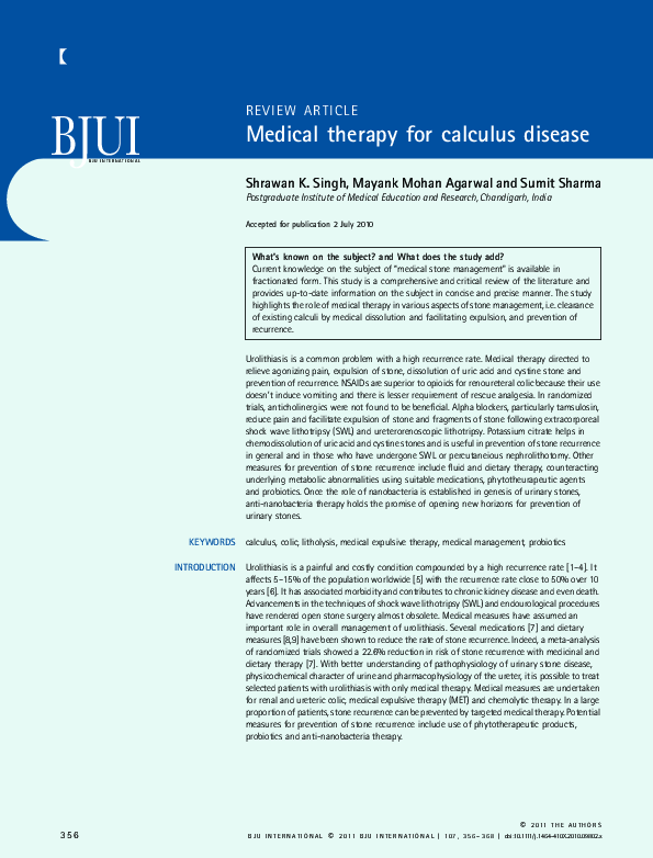 (PDF) Medical therapy for calculus disease