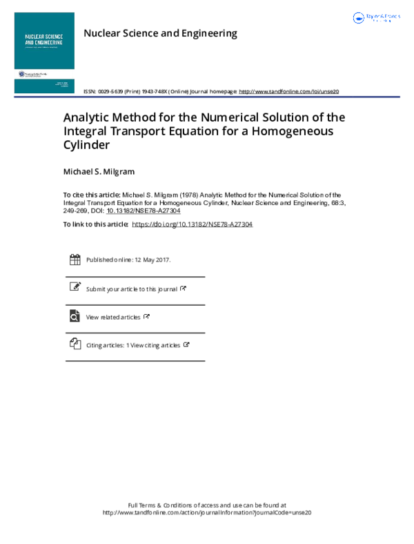 (PDF) Analytic Method for the Numerical Solution of the Integral Transport Equation for a ...