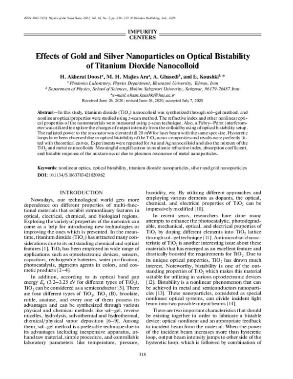 (PDF) Effects of Gold and Silver Nanoparticles on Optical Bistability ...