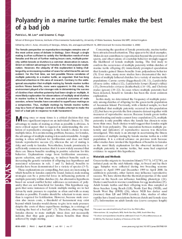 (PDF) Polyandry in a marine turtle: Females make the best of a bad job