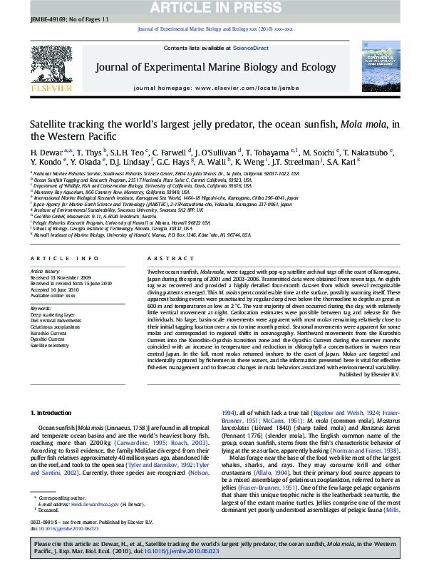 (PDF) Satellite tracking the world's largest jelly predator, the ocean ...