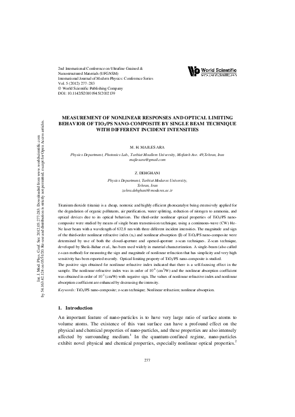 (PDF) MEASUREMENT OF NONLINEAR RESPONSES AND OPTICAL LIMITING BEHAVIOR ...