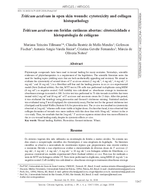 (PDF) Triticum aestivum in open skin wounds: cytotoxicity and collagen ...