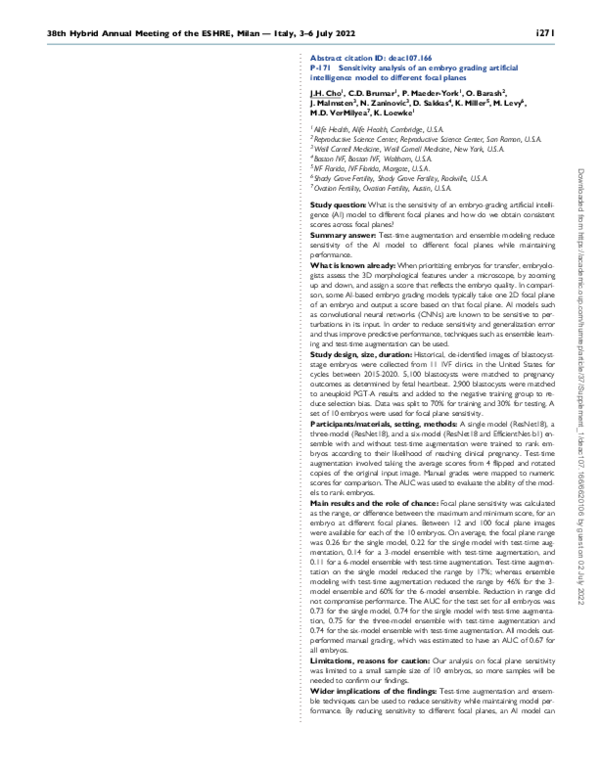 (PDF) P-171 Sensitivity analysis of an embryo grading artificial ...