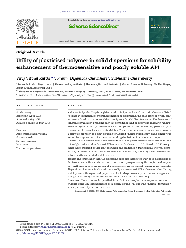 (PDF) Utility of plasticised polymer in solid dispersions for ...