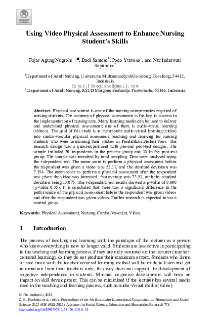 (PDF) Using Video Physical Assessment to Enhance Nursing Student’s Skills