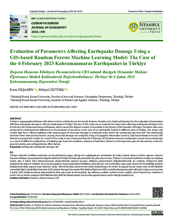 (PDF) Evaluation of Parameters Affecting Earthquake Damage Using a GIS-based Random Forests ...