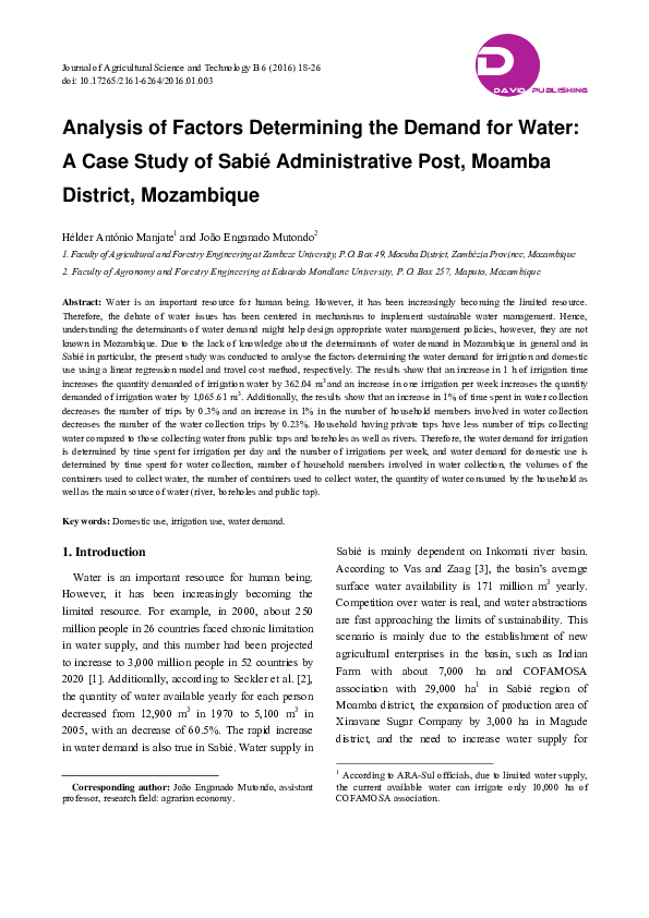 (PDF) Analysis of Factors Determining the Demand for Water: A Case ...