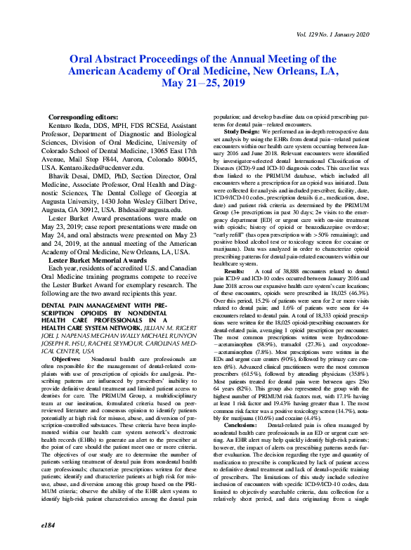 (PDF) Dental pain management with prescription opioids by nondental ...