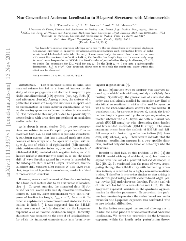 (PDF) Non-conventional Anderson localization in bilayered structures