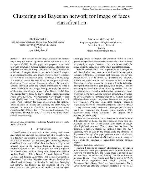 (PDF) Clustering and Bayesian network for image of faces classification