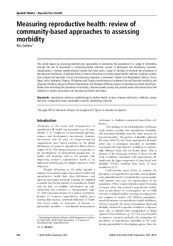 (PDF) Measuring reproductive health: review of community-based ...