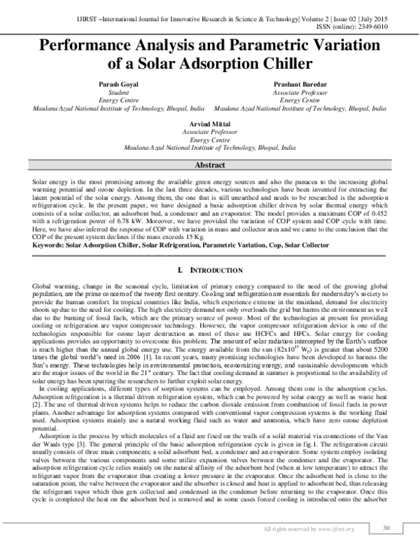 (PDF) Performance Analysis and Parametric Variation of a Solar Adsorption Chiller