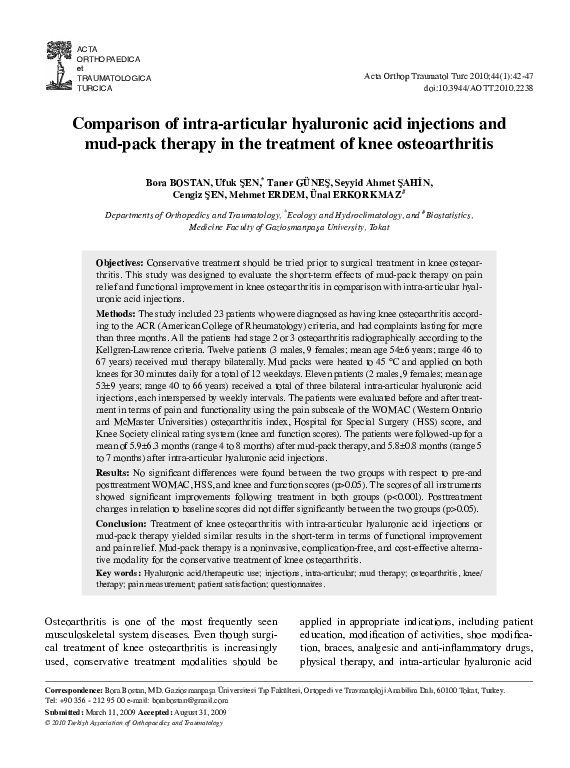 (PDF) Comparison of inta-articular hyaluronic acid injections and mud-pack therapy in the ...