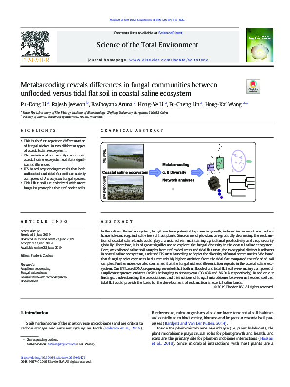 (PDF) Metabarcoding reveals differences in fungal communities between unflooded versus tidal ...