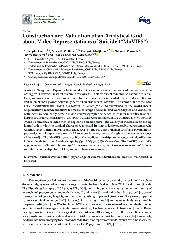(PDF) Construction and Validation of an Analytical Grid about Video Representations of Suicide ...