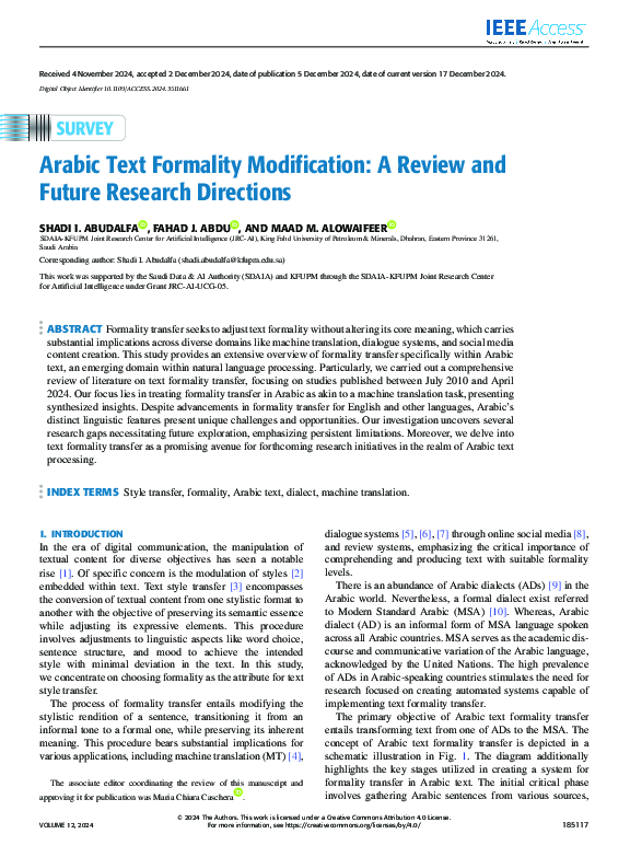 (PDF) Arabic Text Formality Modification A Review and Future Research Directions