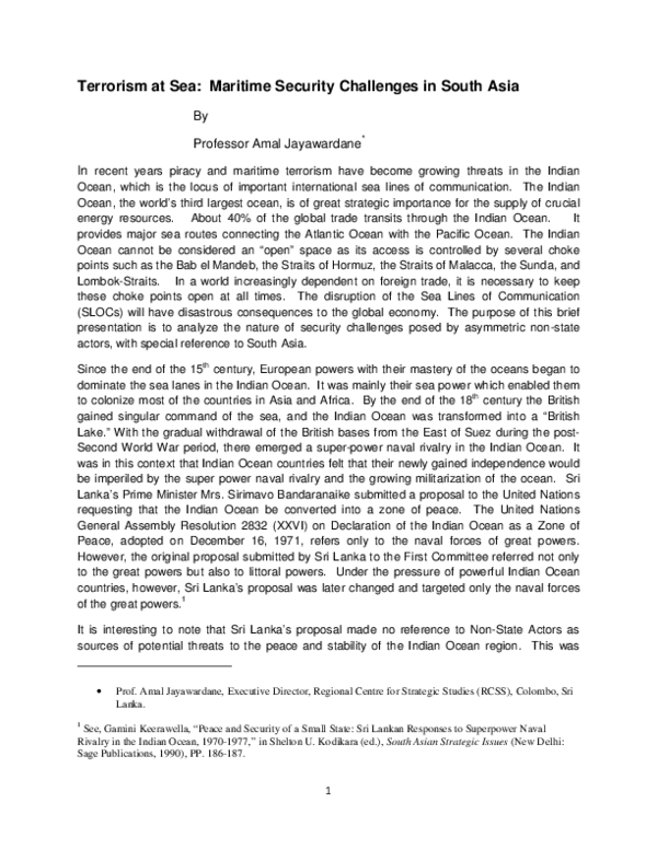 (PDF) Terrorism at Sea: Maritime Security Challenges in South Asia