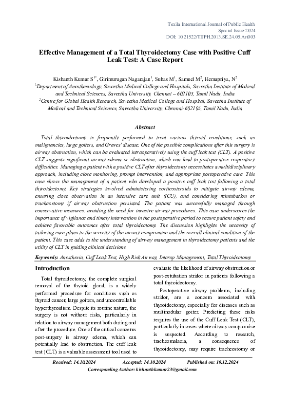 (PDF) Effective Management of a Total Thyroidectomy Case with Positive ...