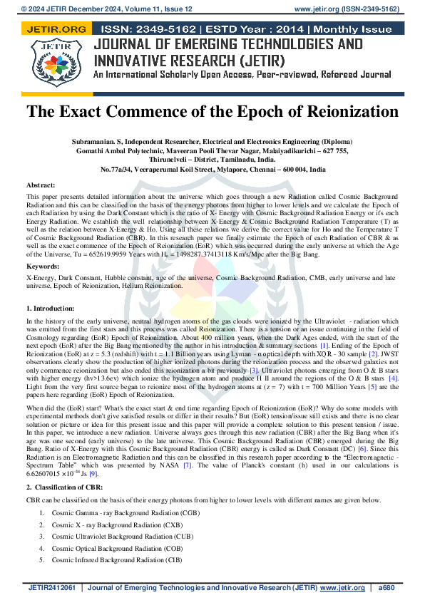 (PDF) The Exact Commence of the Epoch of Reionization