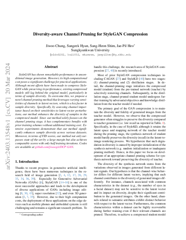 (PDF) Diversity-aware Channel Pruning for StyleGAN Compression