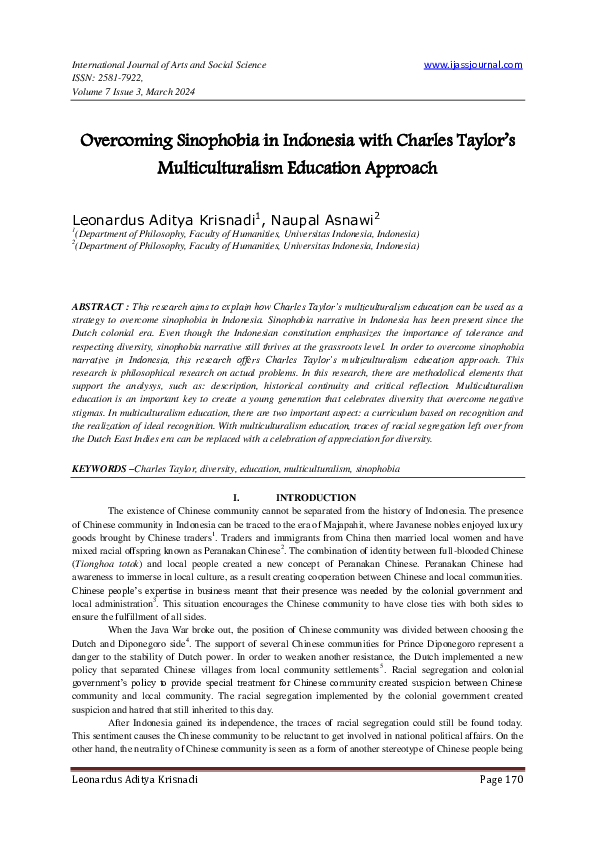 (PDF) Overcoming Sinophobia in Indonesia with Charles Taylor’s ...