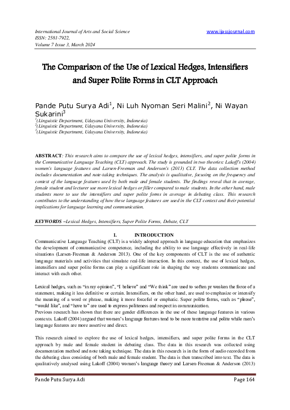 (PDF) The Comparison of the Use of Lexical Hedges, Intensifiers and ...