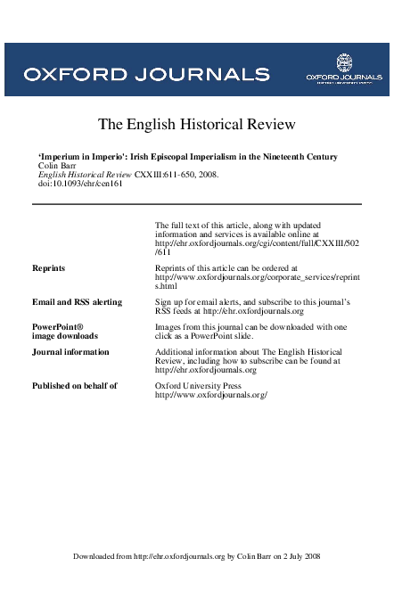 (PDF) ‘“Imperium in Imperio”: Irish Episcopal Imperialism in the ...