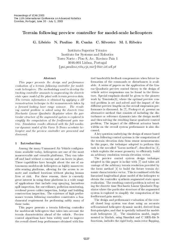 (PDF) Terrain following preview controller for model-scale helicopters