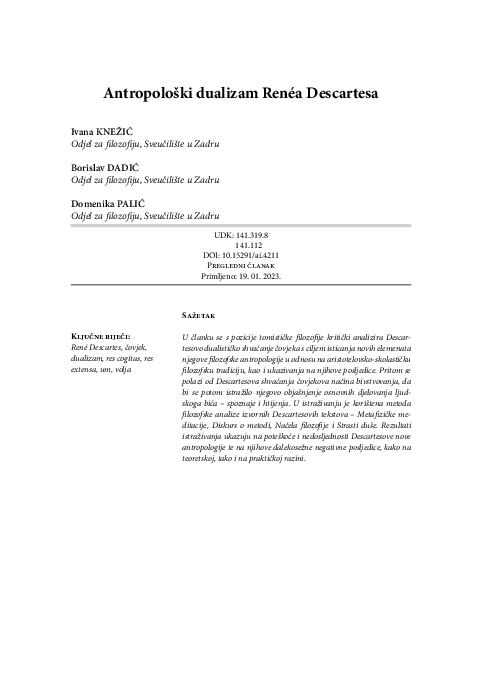 (PDF) Antropološki dualizam Renéa Descartesa