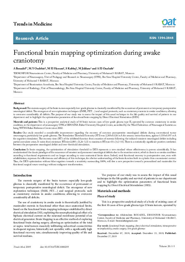 (PDF) Functional brain mapping optimization during awake craniotomy