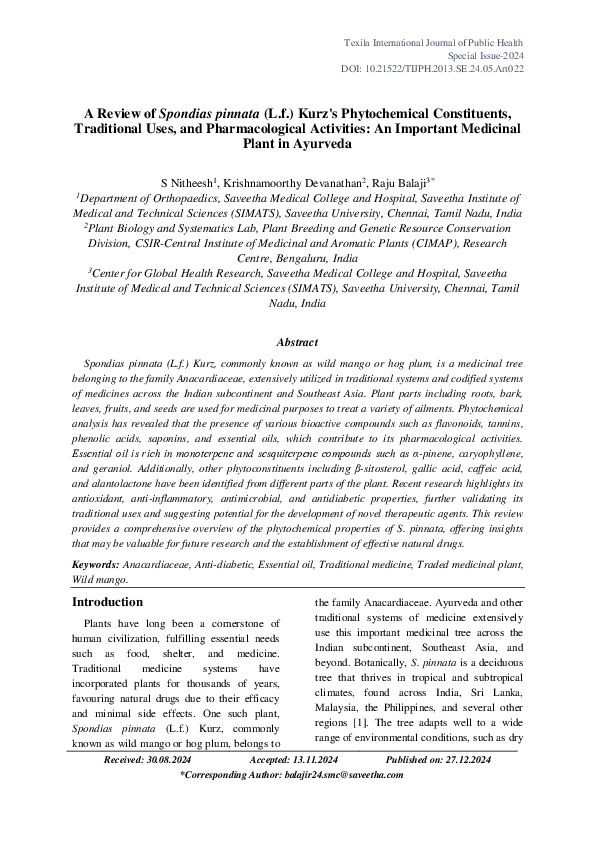 (PDF) A Review of Spondias pinnata (L.f.) Kurz's Phytochemical Constituents, Traditional Uses ...