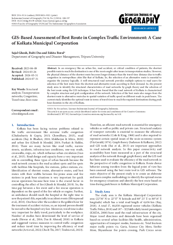(PDF) GIS-Based Assessment of Best Route in Complex Traffic Environment : A Case of Kolkata ...