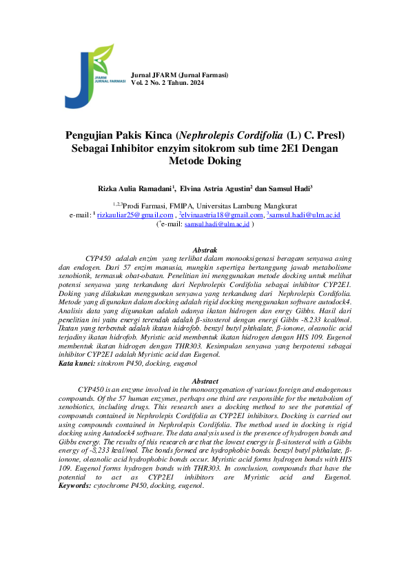 (PDF) Pengujian Pakis Kinca (Nephrolepis Cordifolia (L) C. Presl) Sebagai Inhibitor enzyim ...