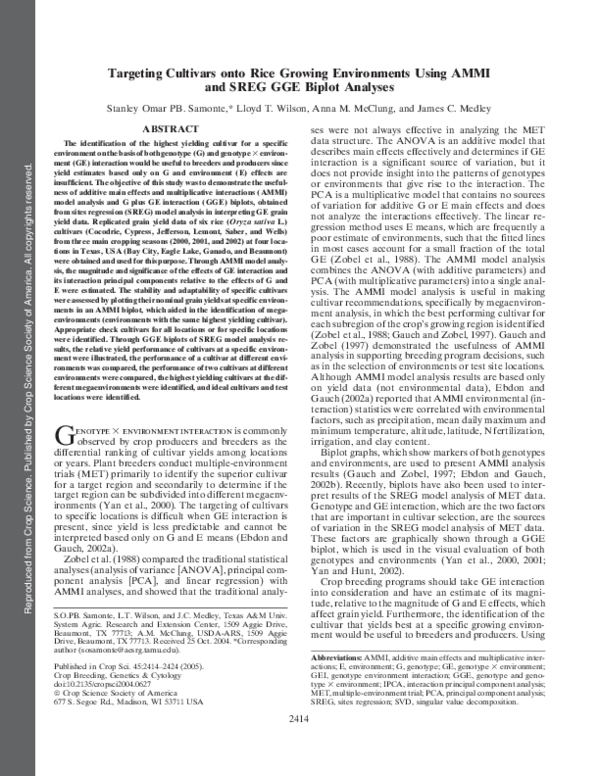 (PDF) Targeting Cultivars onto Rice Growing Environments Using AMMI and ...