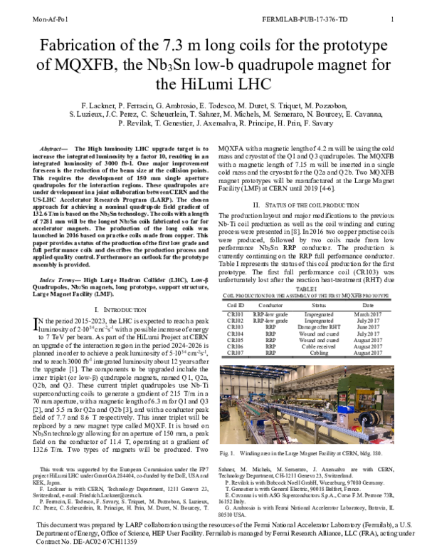 (PDF) Status of Long Coil Production for the MQXFB Nb3Sn Prototype ...