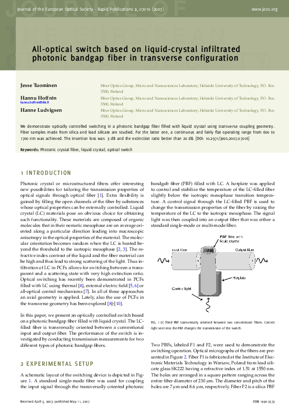 (PDF) All-optical switch based on liquid-crystal infiltrated photonic bandgap fiber in ...