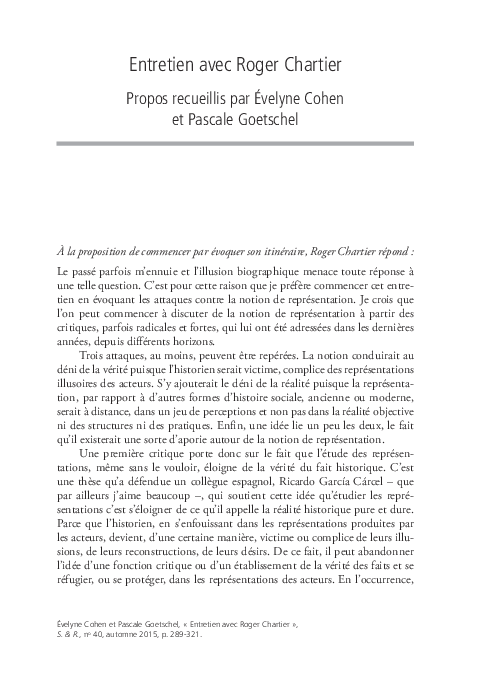 (PDF) Entretien avec Roger Chartier