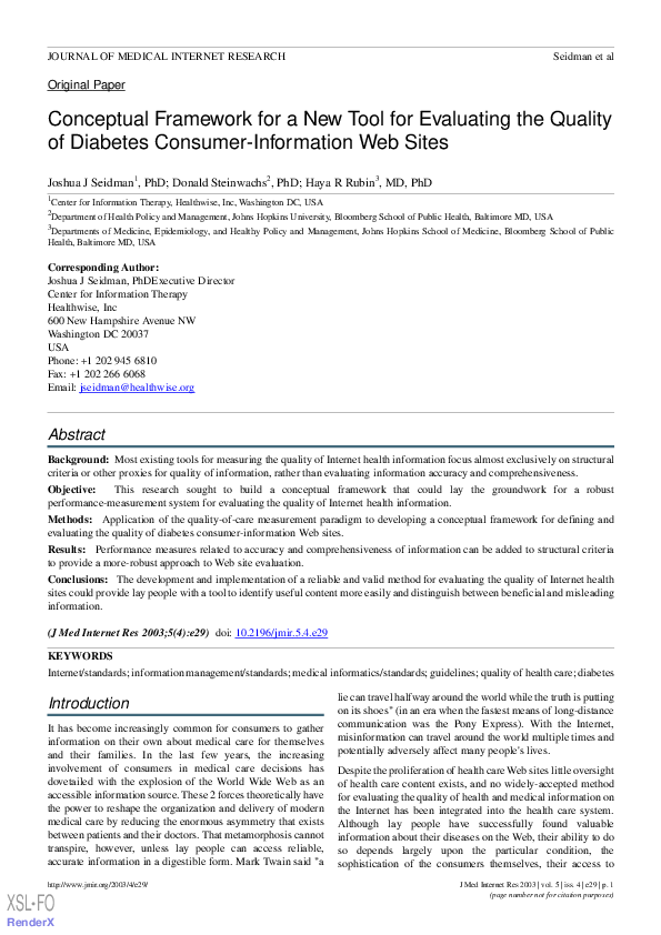 Pdf Conceptual Framework For A New Tool For Evaluating The Quality Of Diabetes Consumer