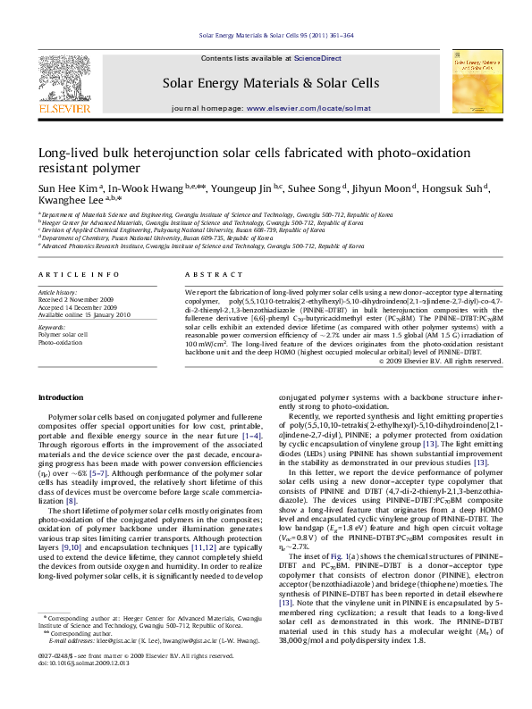 (PDF) Long-lived bulk heterojunction solar cells fabricated with photo ...