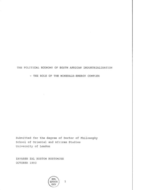 (PDF) The political economy of the South African industrialisation: The ...