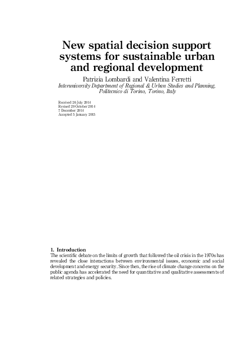 (PDF) New spatial decision support systems for sustainable urban and regional development