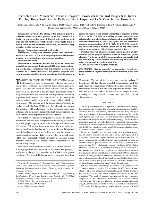 (PDF) Predicted and Measured Plasma Propofol Concentration and ...