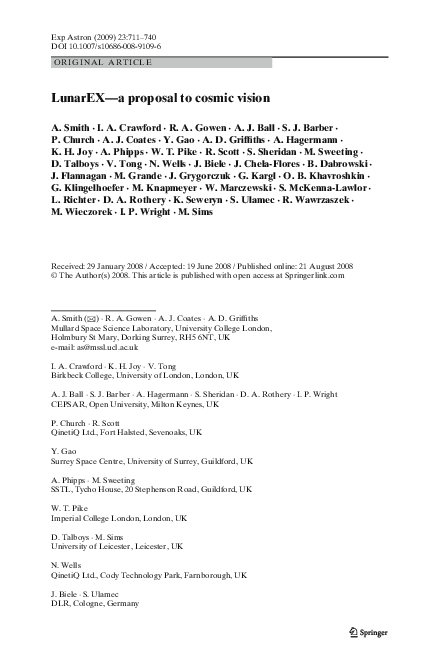 (PDF) LunarEX—a proposal to cosmic vision