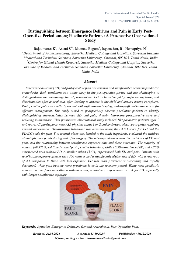 (PDF) Distinguishing between Emergence Delirium and Pain in Early Post ...