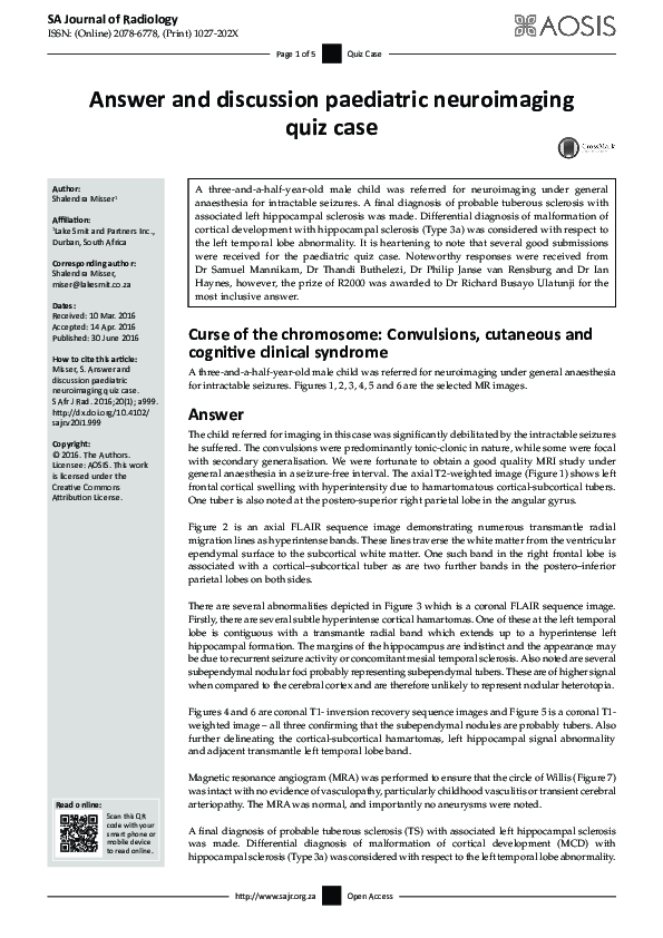 (PDF) Answer and discussion paediatric neuroimaging quiz case