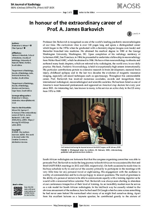 (PDF) In honour of the extraordinary career of Prof. A. James Barkovich